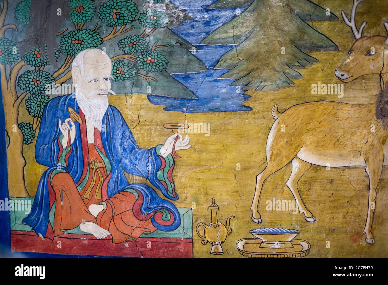 Wall paintings in buddhist temple Samba Gompa, Muktinath, Lower Mustang ...