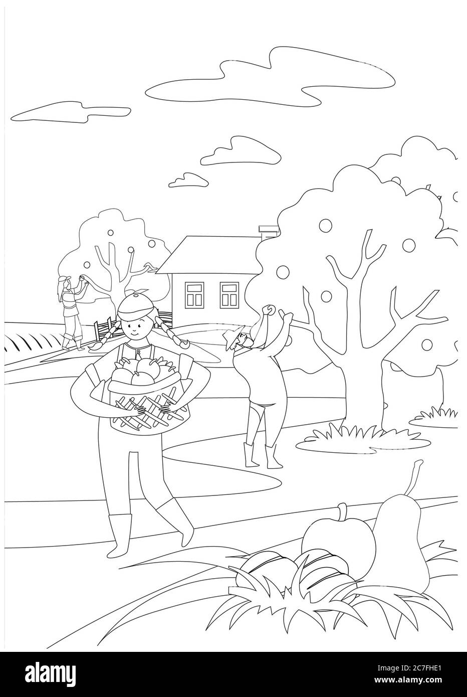 Coloring Book page for children. A set of monochrome black and white ...