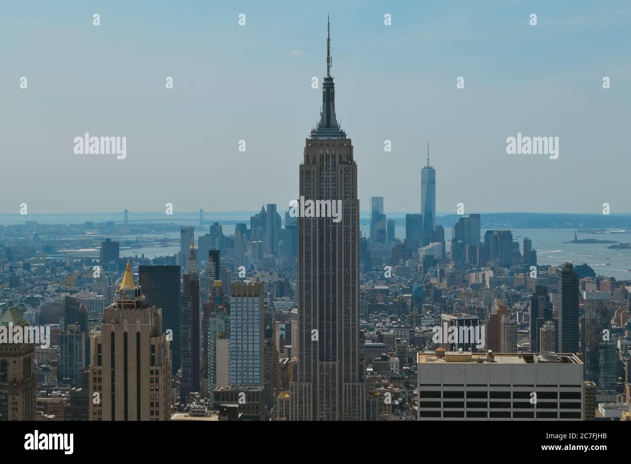 Aerial shot of the famous Rockefeller center surrounded by other ...