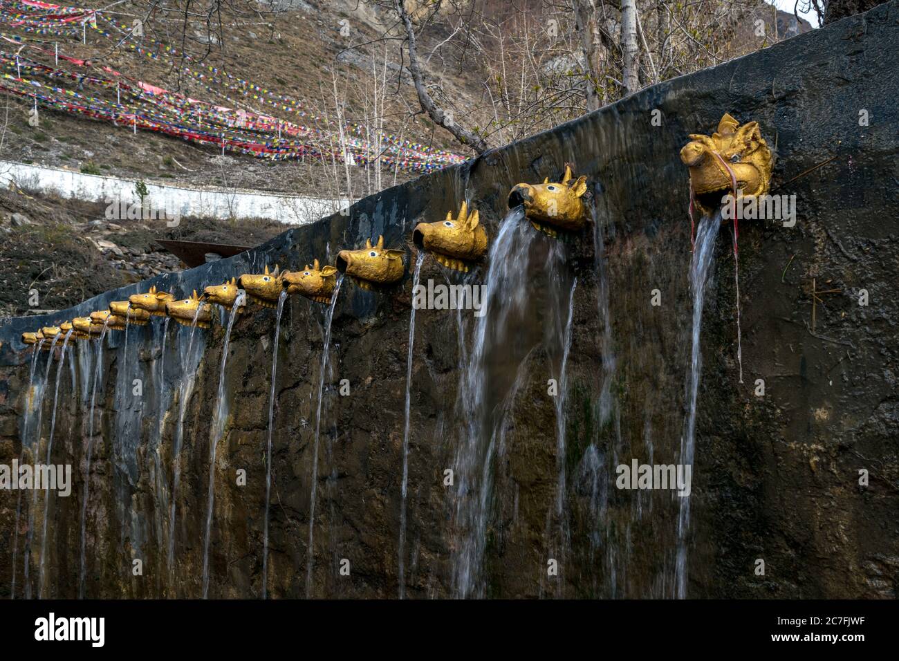 Mukti Dhara, 108 waterspouts pouring sacred water, at Muktinath Temple ...