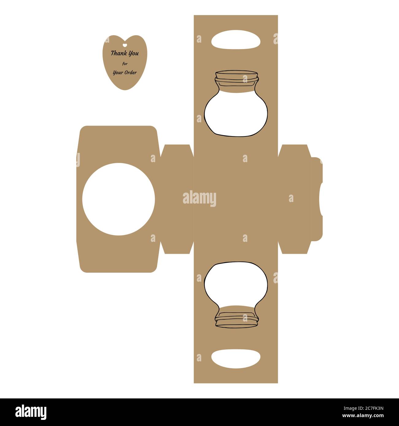 Simple Packaging Box Die Cut Cube Template with jar and tag with text ...