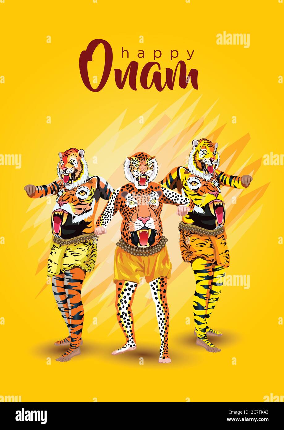Puli Kali, tiger dance for Onam celebration with vector illustration of ...