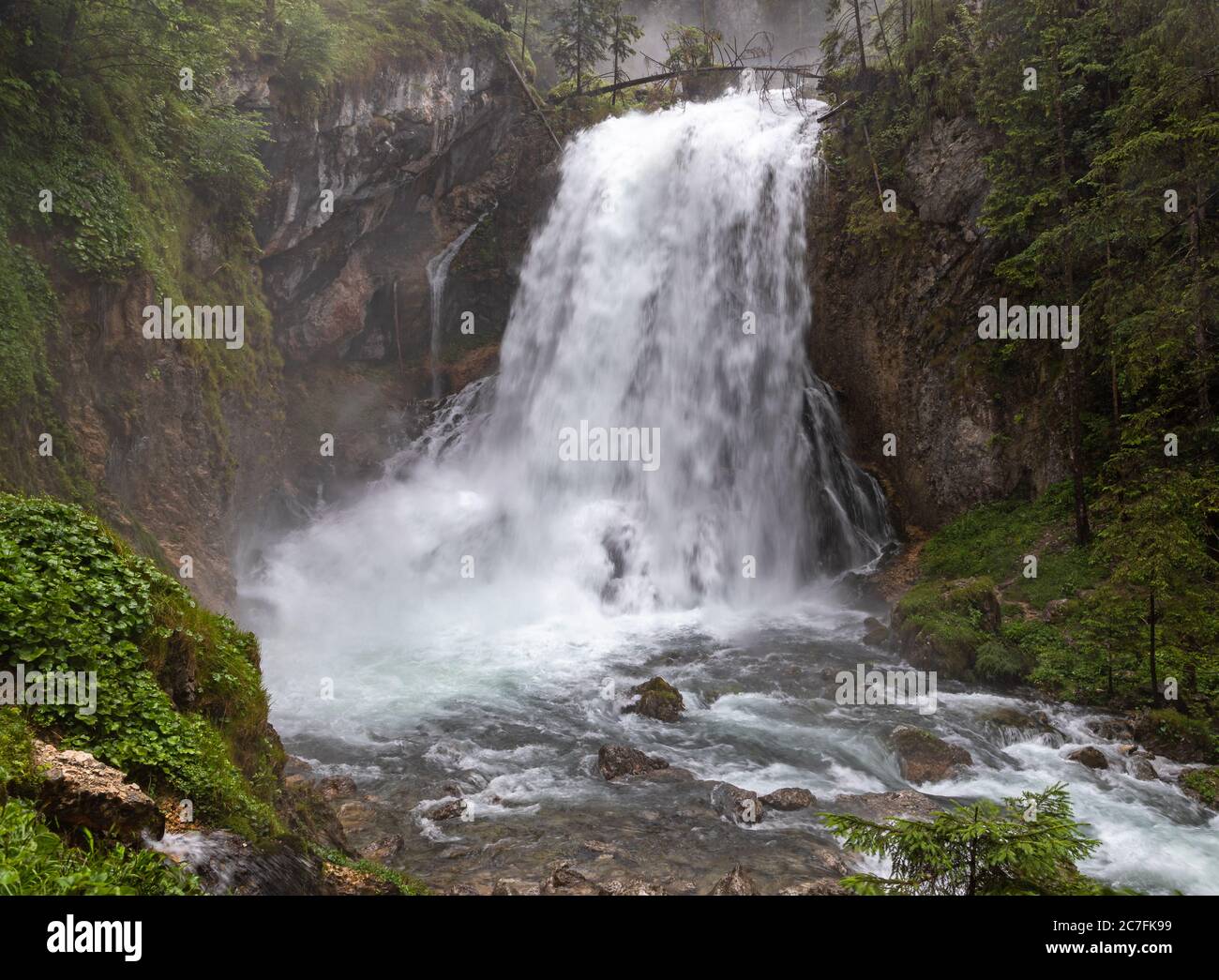 Rain and lots of water at Golling waterfall, Salzburg, Austria Stock ...