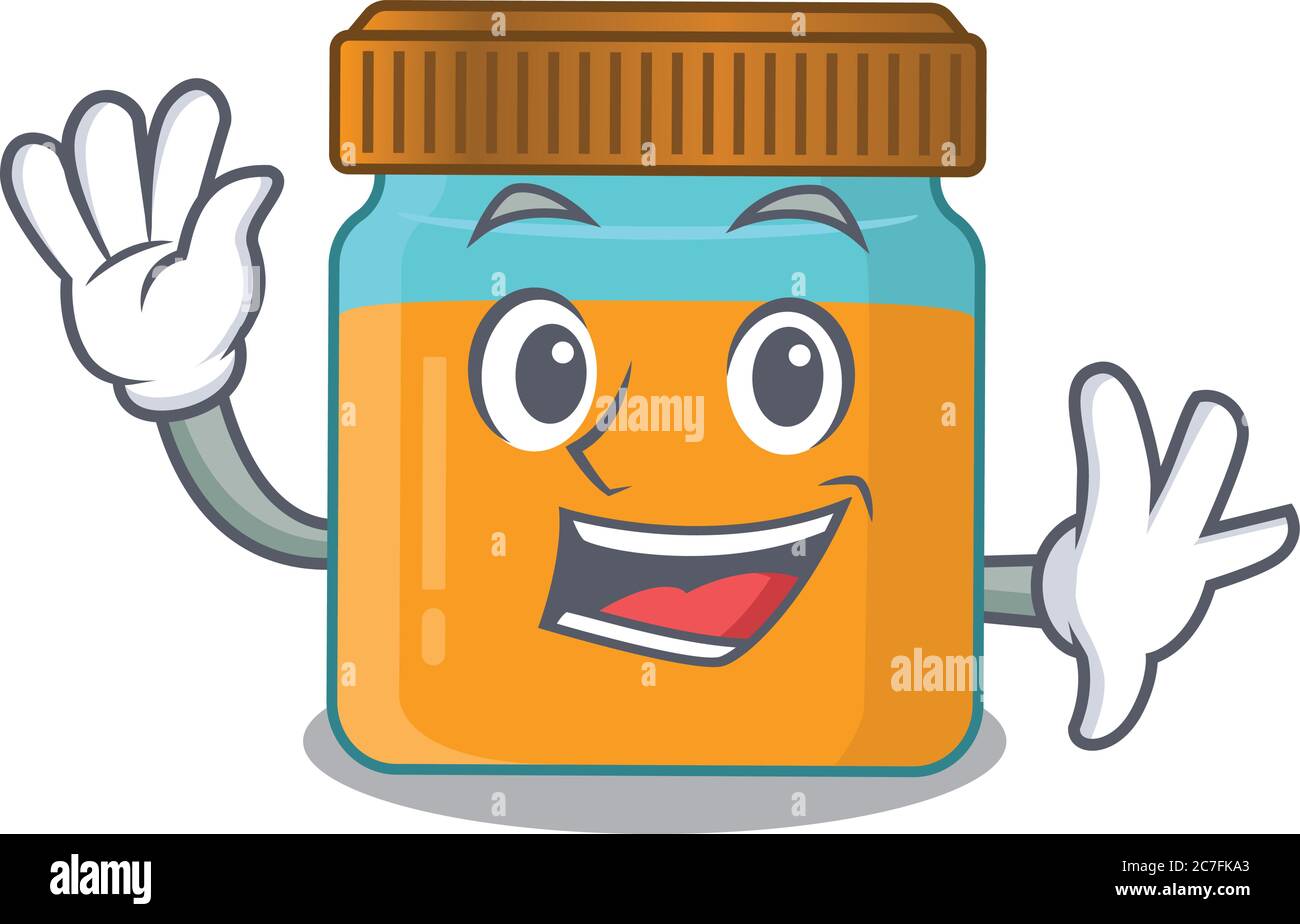 A charming honey jar mascot design style smiling and waving hand Stock ...