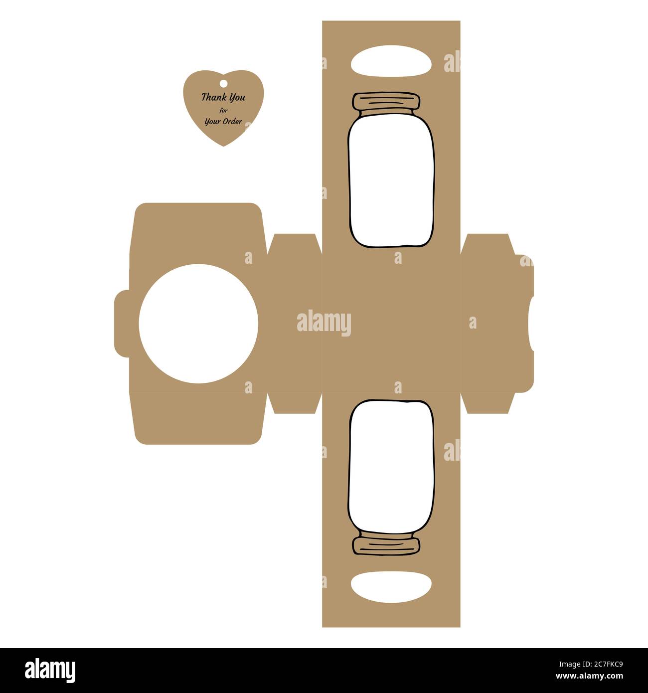 Simple Packaging Box Die Cut Cube Template with jar and tag with text ...