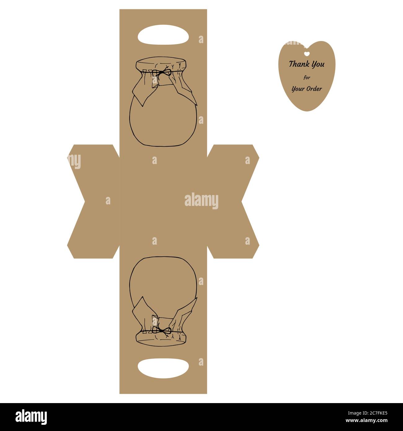 Simple Packaging Box Die Cut Cube Template with jar and tag with text ...