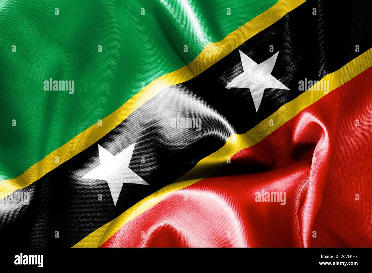 Saint Kitts and Nevis flag texture creased and crumpled up with light ...