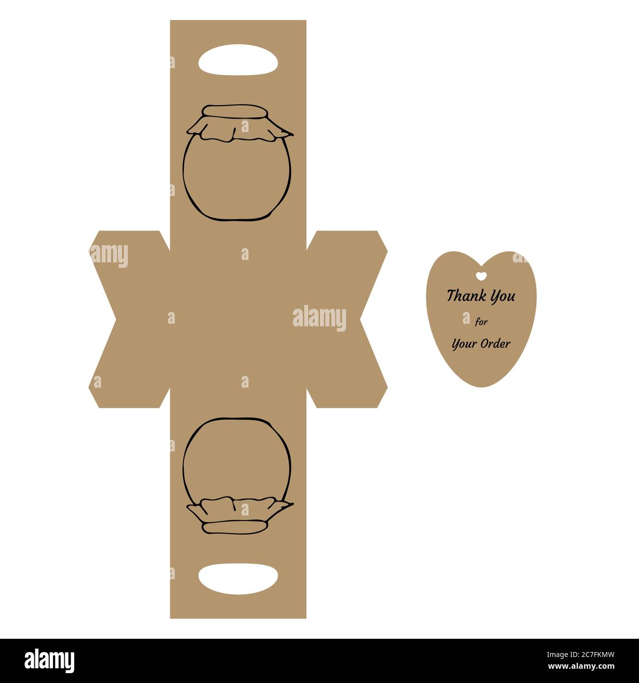 Simple Packaging Box Die Cut Cube Template with jar and tag with text ...