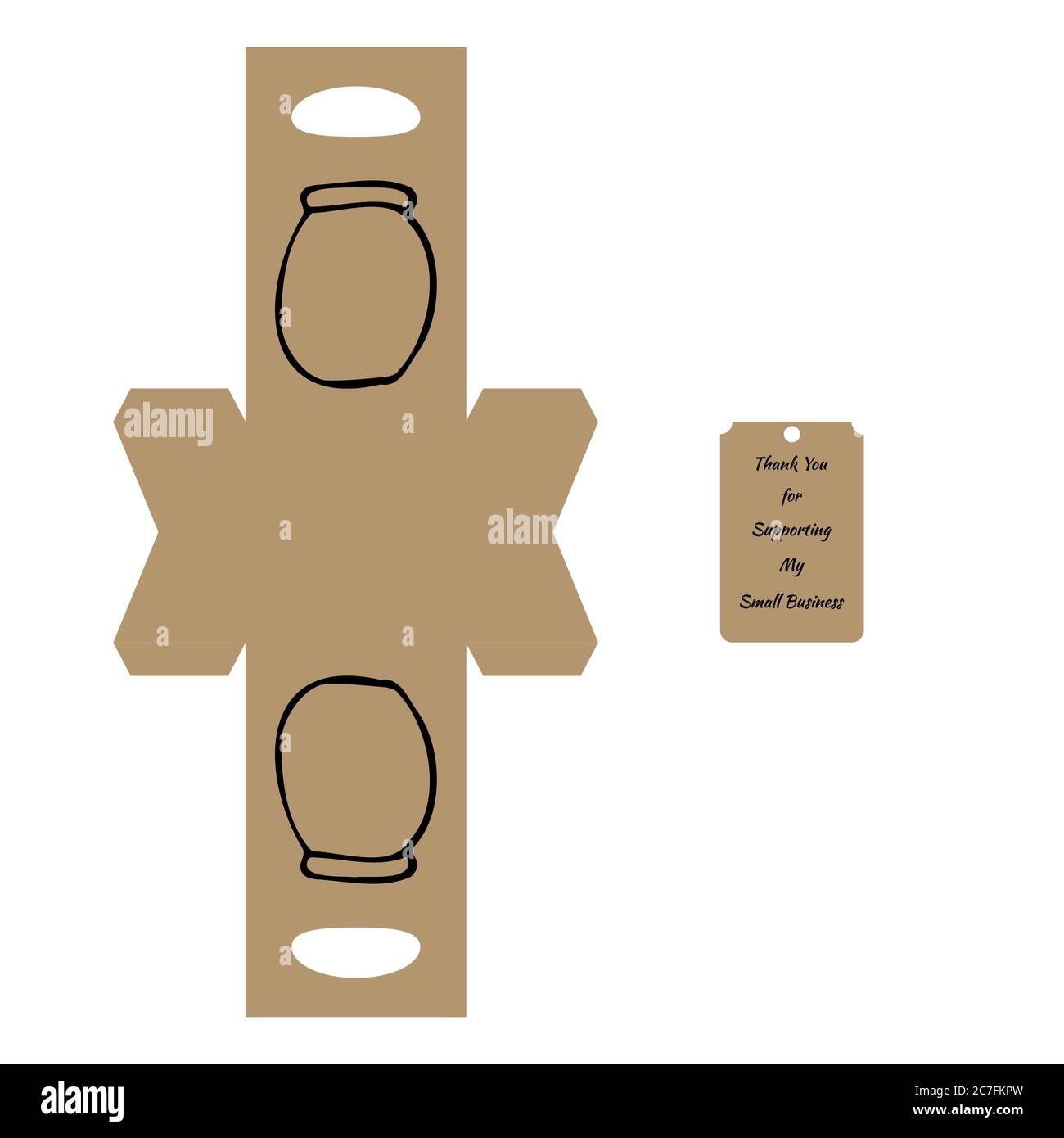 Simple Packaging Box Die Cut Cube Template with jar and tag with text ...