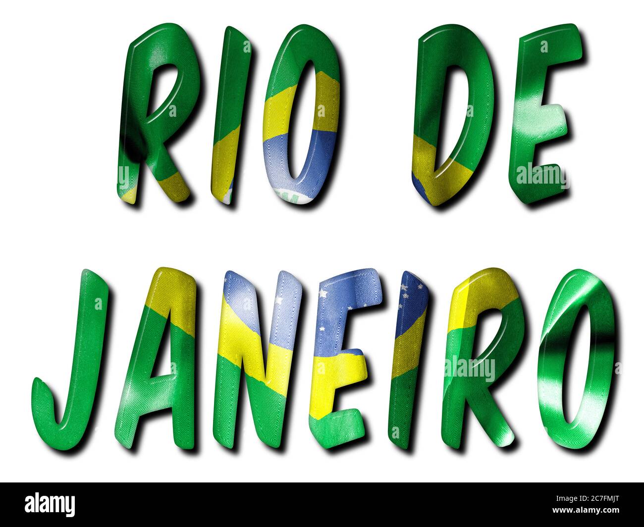Rio de Janeiro word with a bevelled brazil flag texture Stock Photo - Alamy