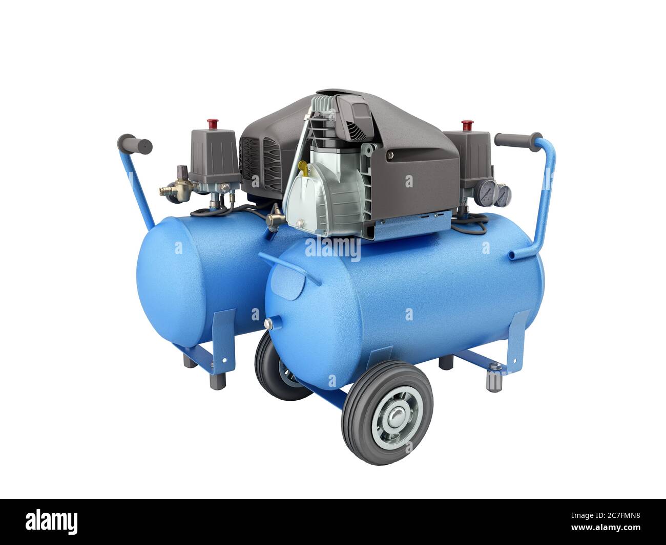 modern Blue Air Compressor 3d render on white no shhadow Stock Photo ...