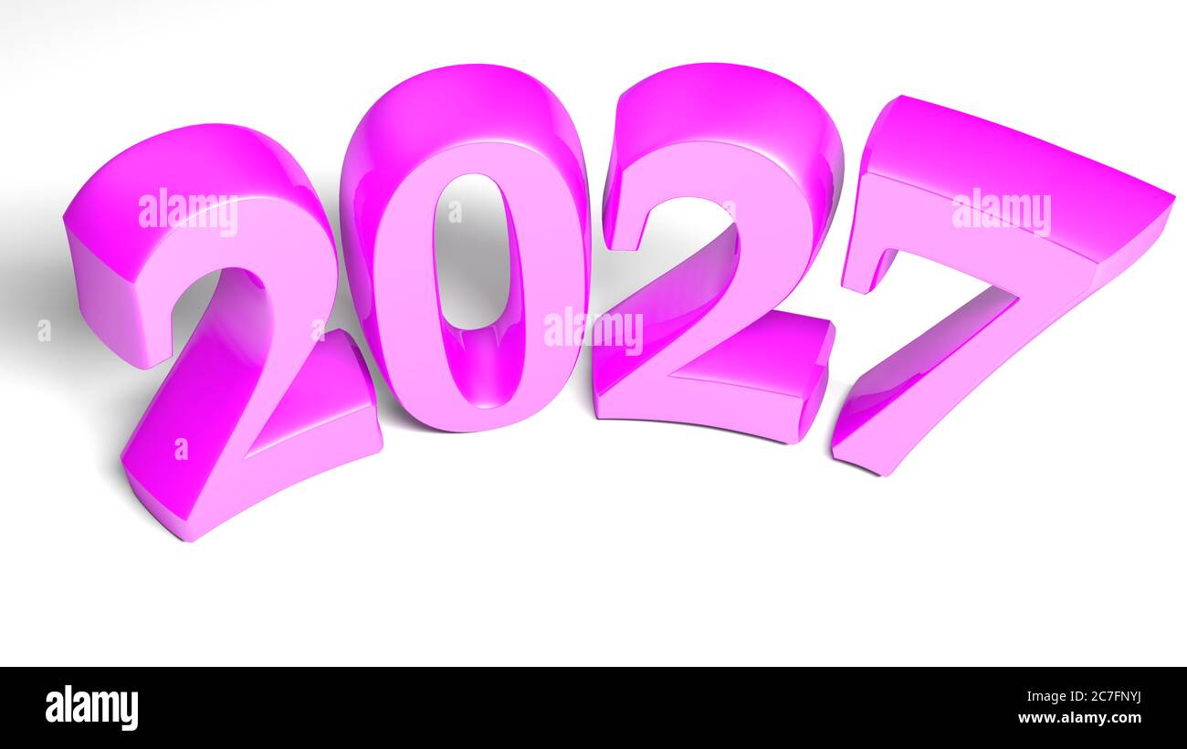 2027 purple pink bent write isolated on white background - 3D rendering ...