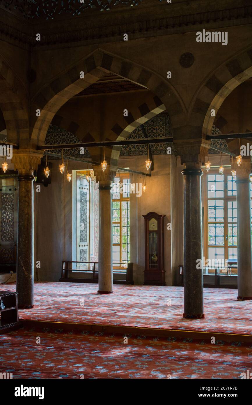 Interior of Ottoman style mosque with a huge pillars and arches Stock ...