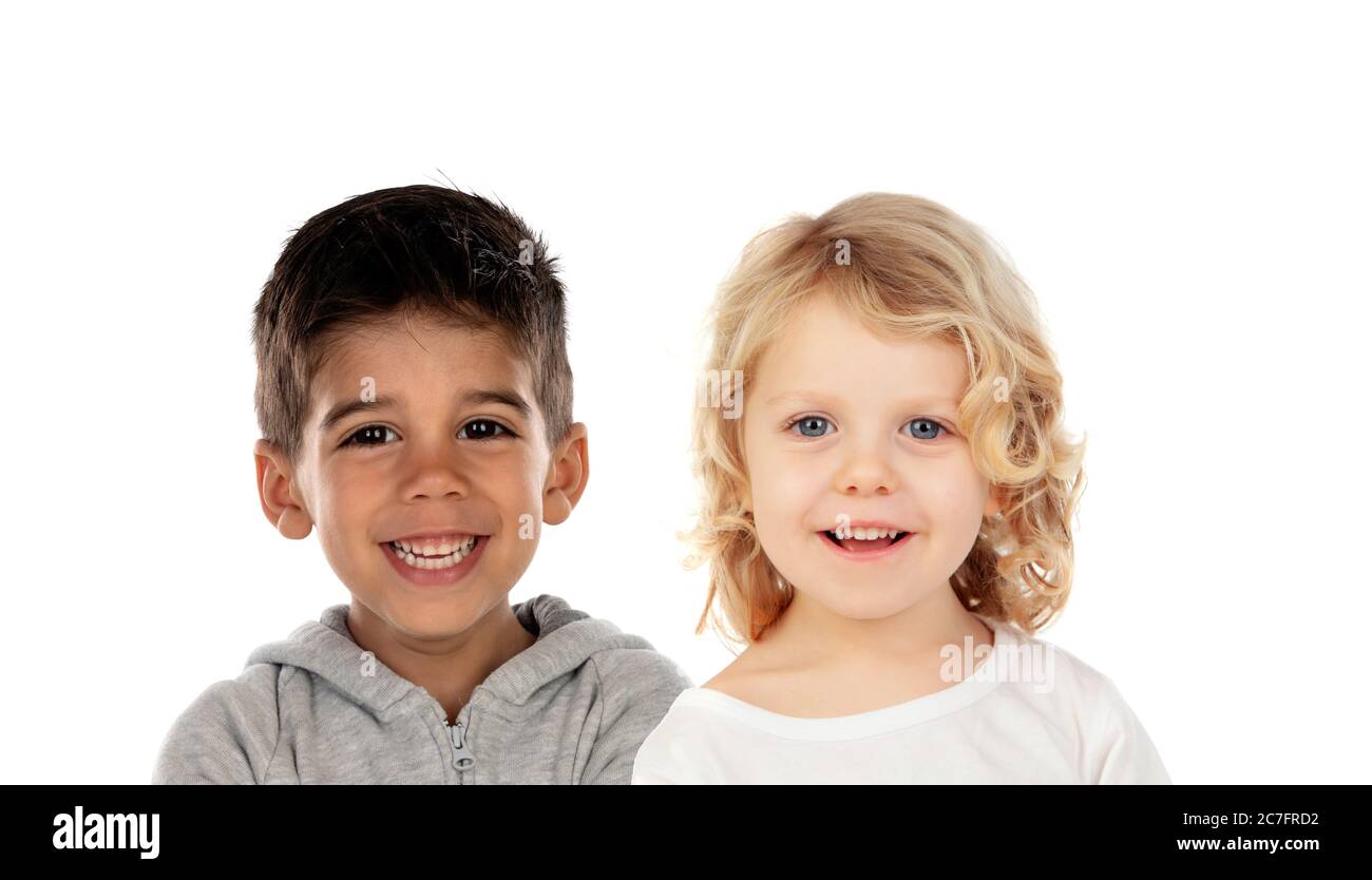 Happy children looking at camera isolated on a white background Stock ...