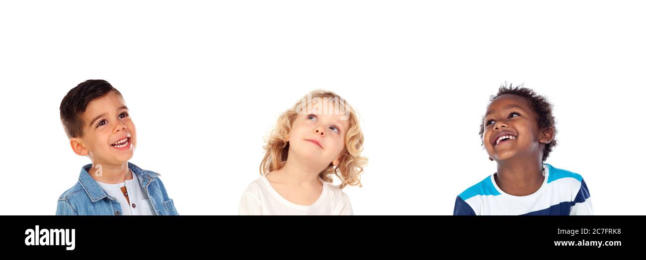 Three different children together isolated on a white background Stock ...