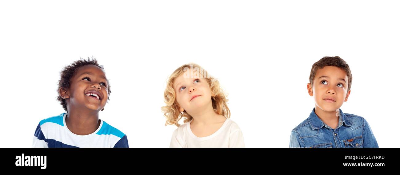 Three different children together isolated on a white background Stock ...