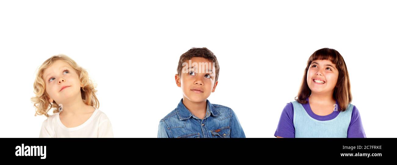 Three different children together isolated on a white background Stock ...