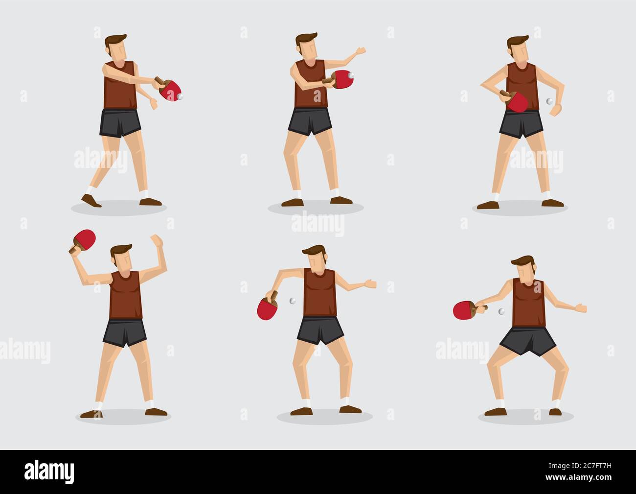 Set of six vector cartoon character of a table tennis sportsman in ...