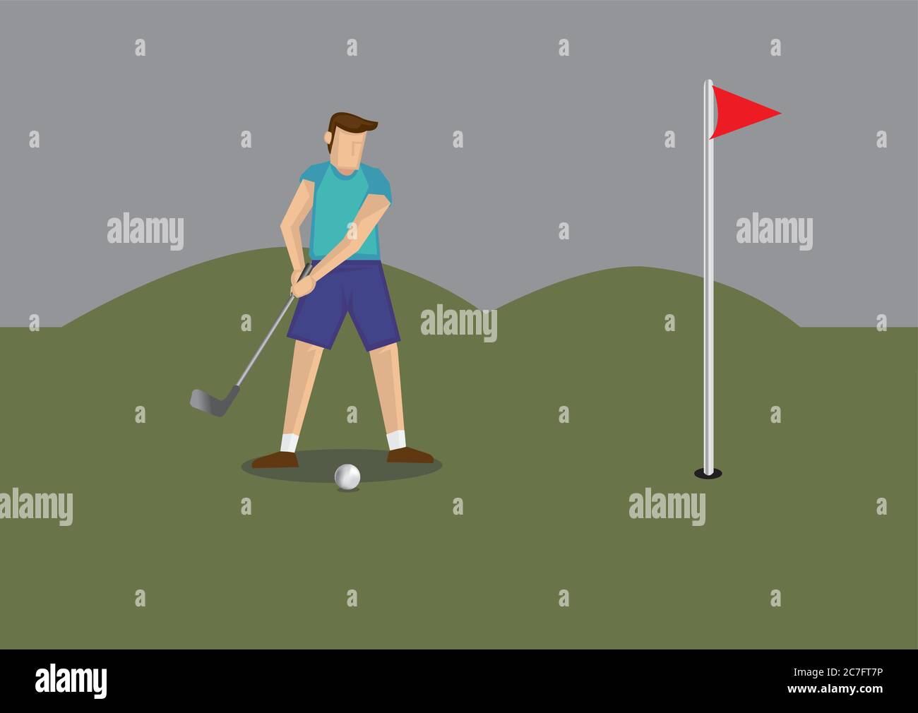 Vector illustration of a golfer holding golf club putting golf ball to ...
