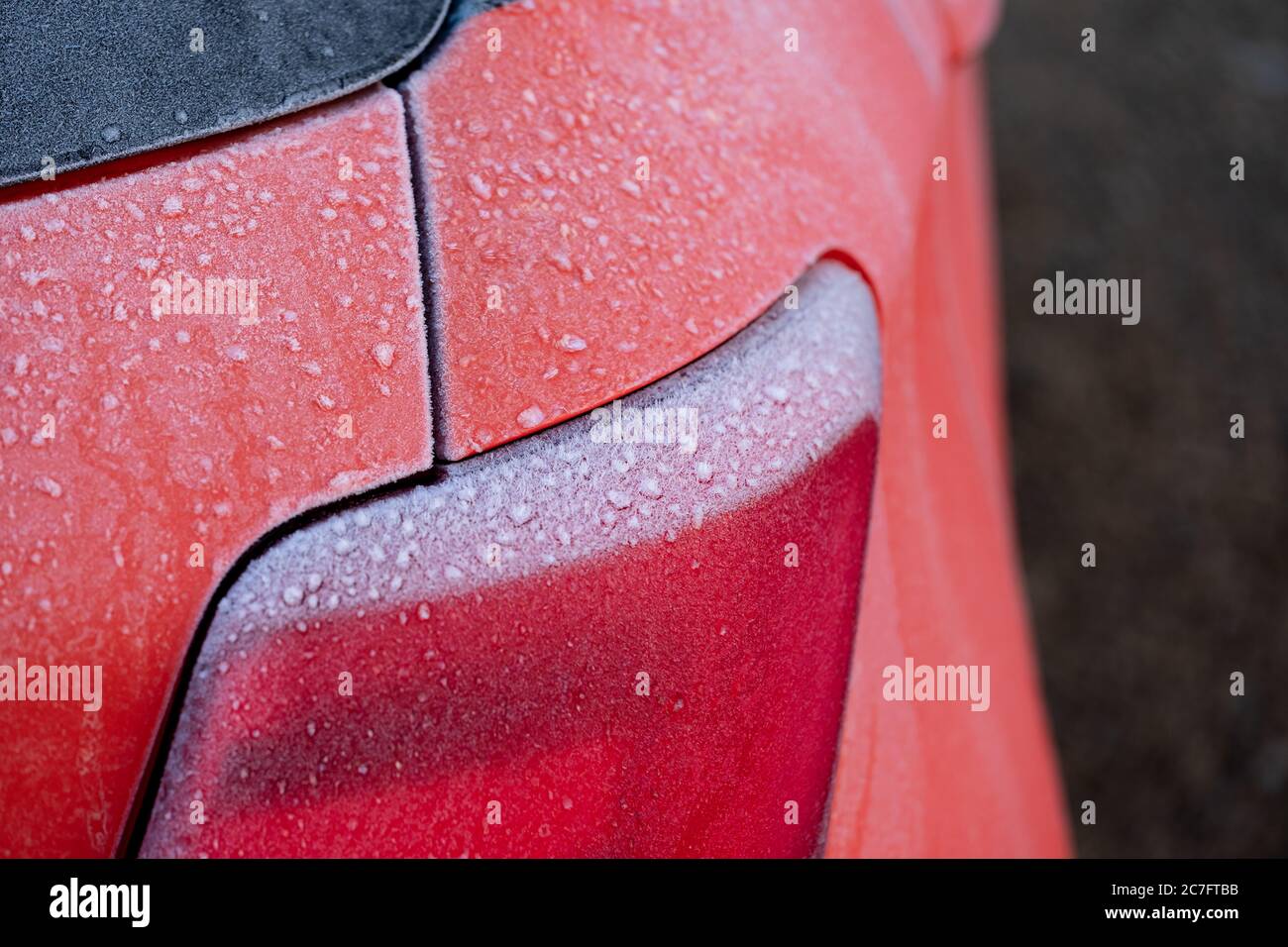 Close-up, shallow focus of ice crystals seen formed on the rear of an ...