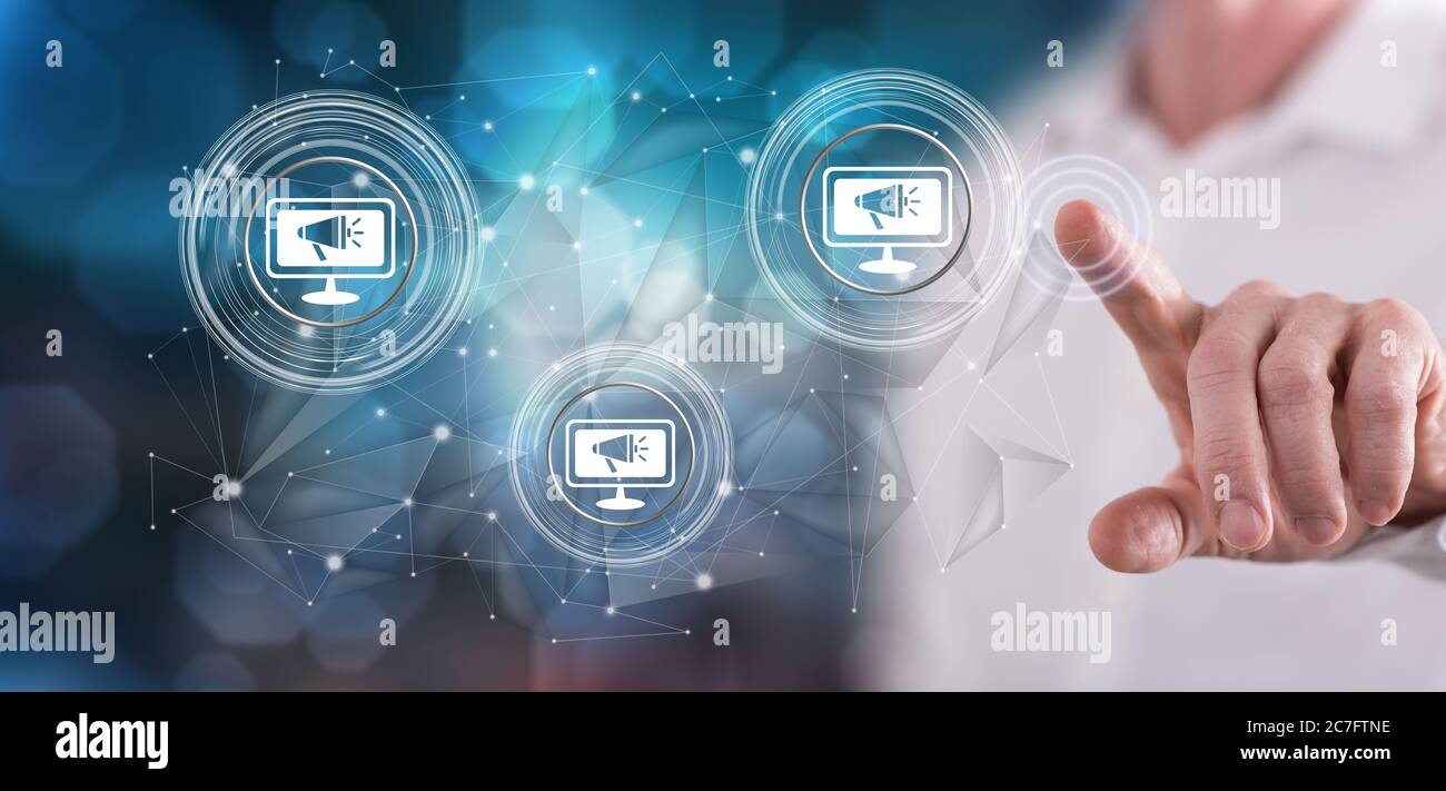 Man touching an announcement concept on a touch screen with his finger ...