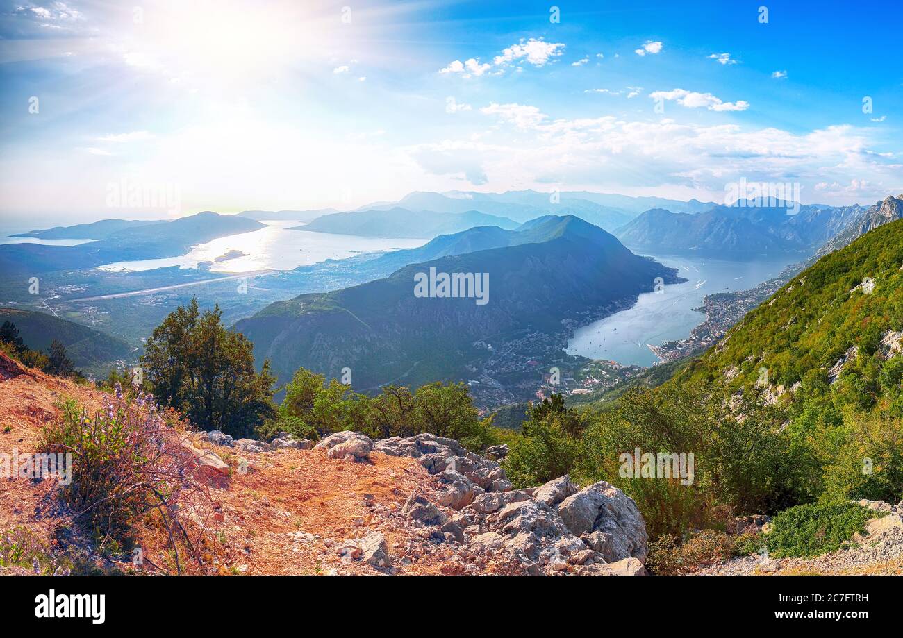 Beautiful view of the Bay of Kotor in Montenegro. Aerial view of the ...