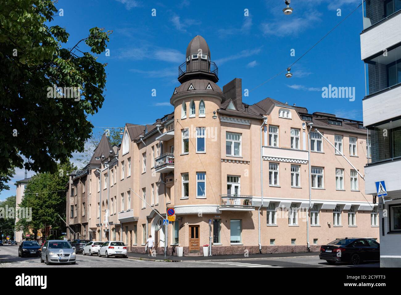 Veikkola, a residential building with turret, on the corner of ...