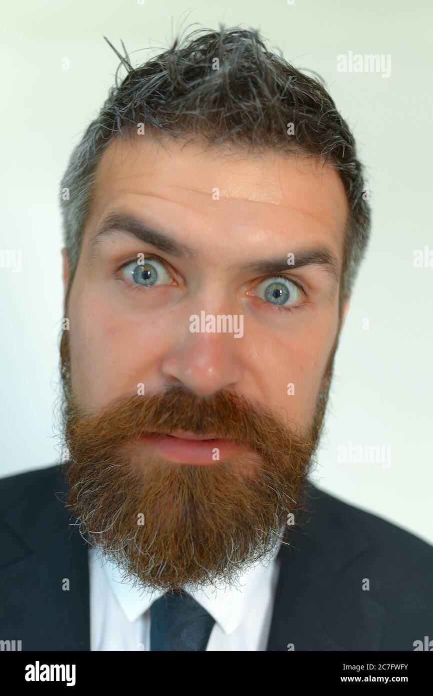 Guy with ginger beard in dark formal suit. Man with thick beard and ...