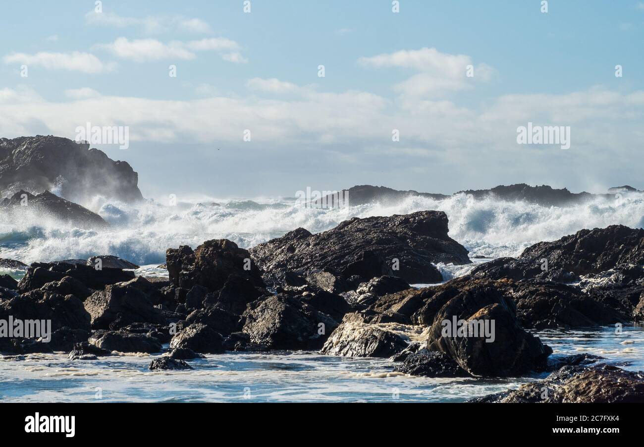 Seascape, Waves crashing over rocks at the shore, Mid North Coast NSW ...