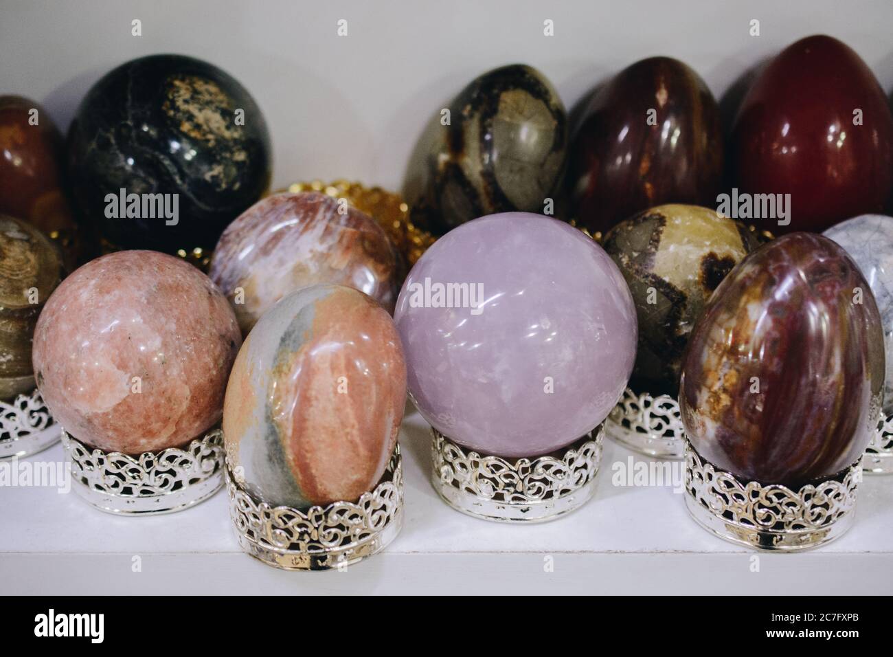 Bright Colorful marble eggs as natural mineral rock specimen Stock ...