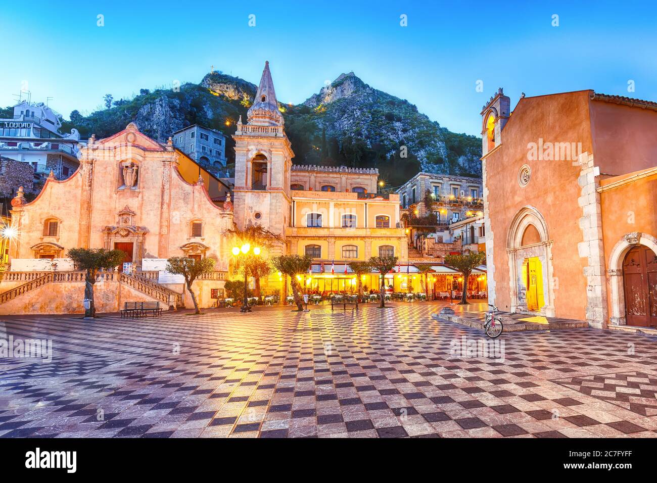 Belvedere of Taormina and San Giuseppe church on the square Piazza IX ...