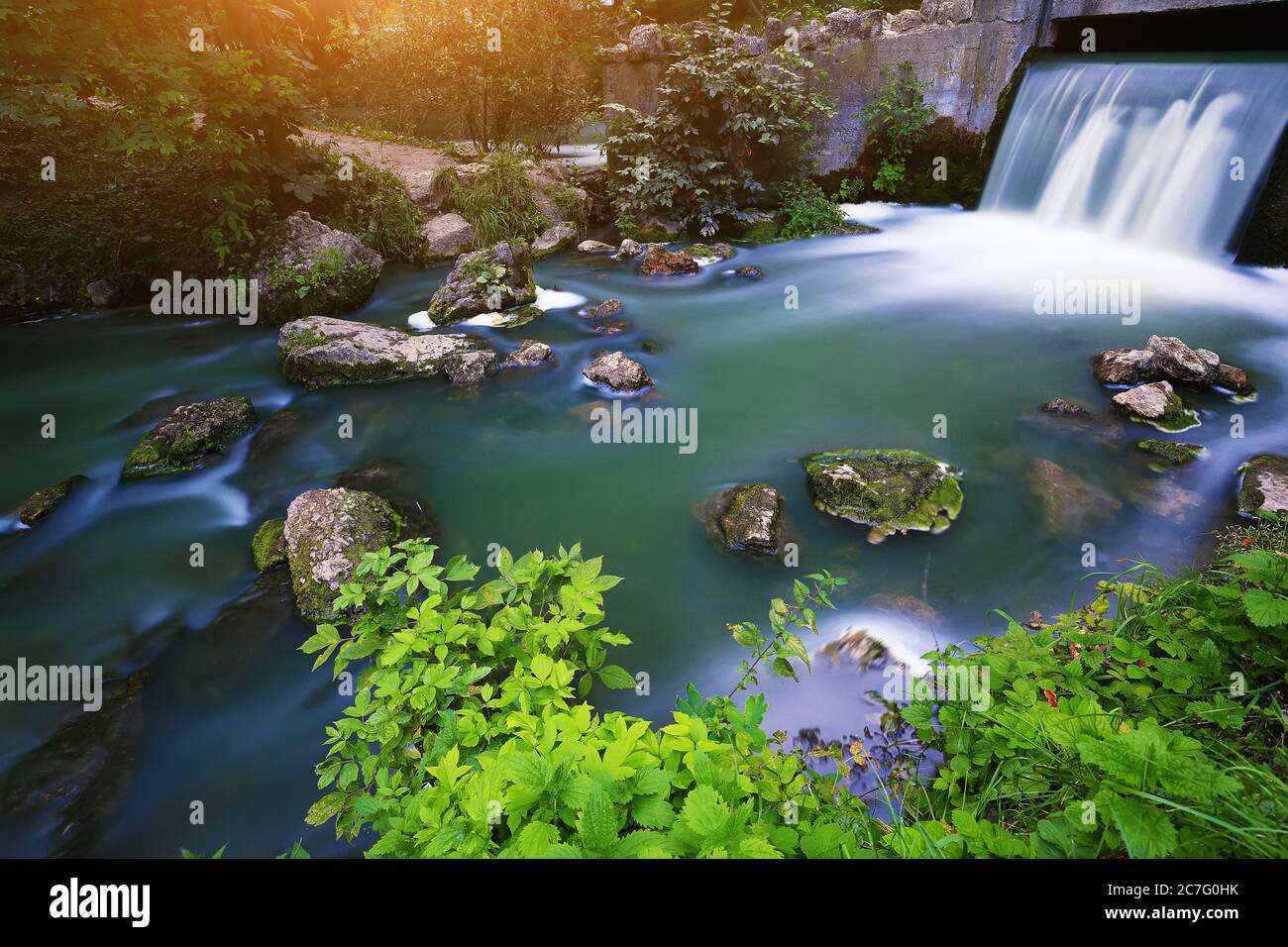 River deep in mountain forest. Nature composition. Long exposure Stock ...