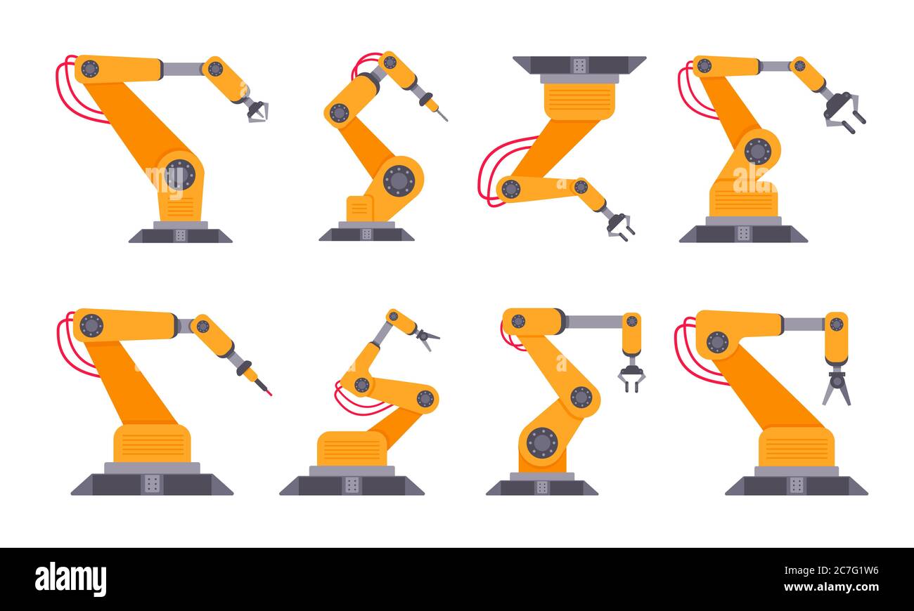 Robotic arm set flat style design vector illustration Stock Vector ...