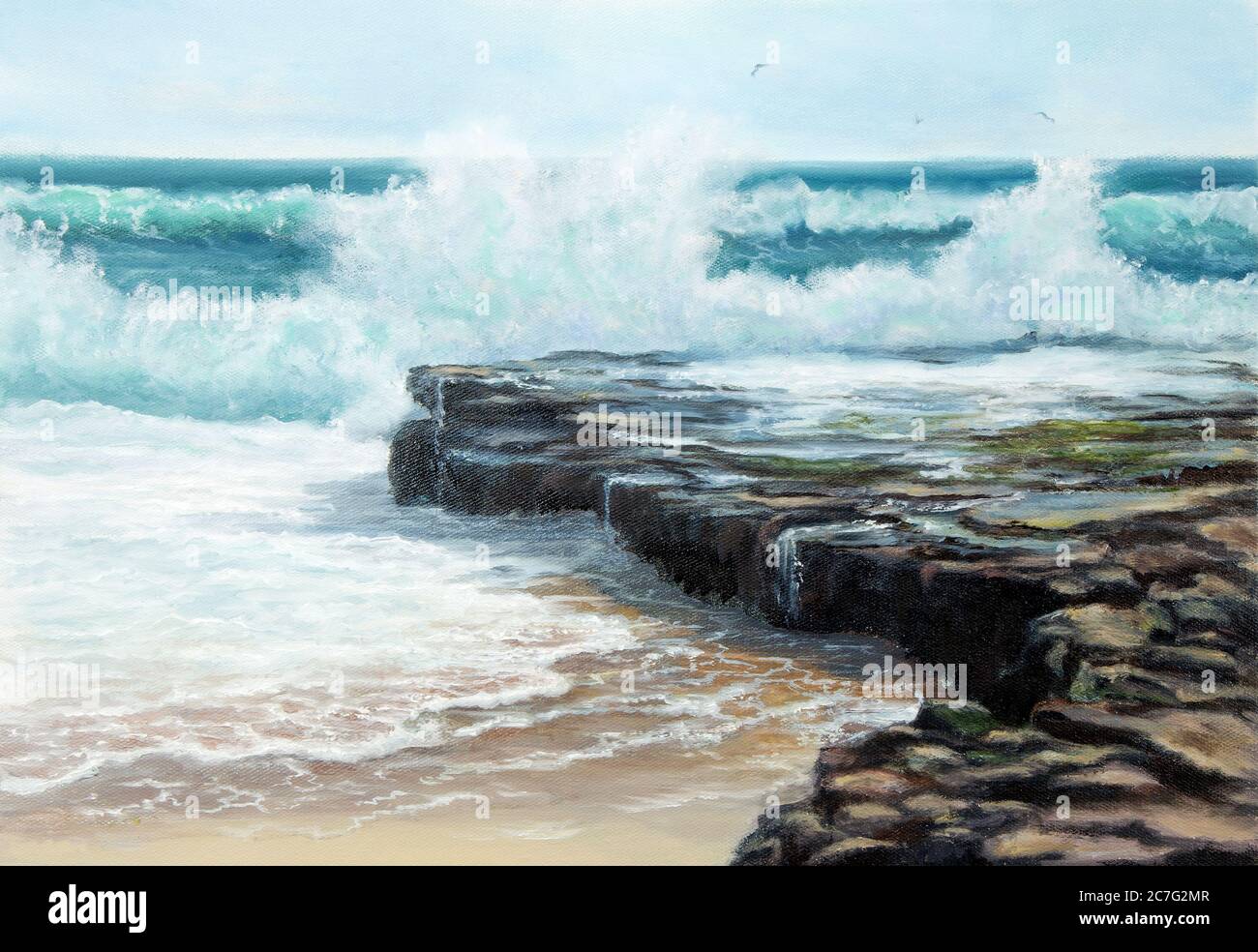Original oil painting of Ocean and cliffs on canvas.Modern Impressionism Stock Photo - Alamy