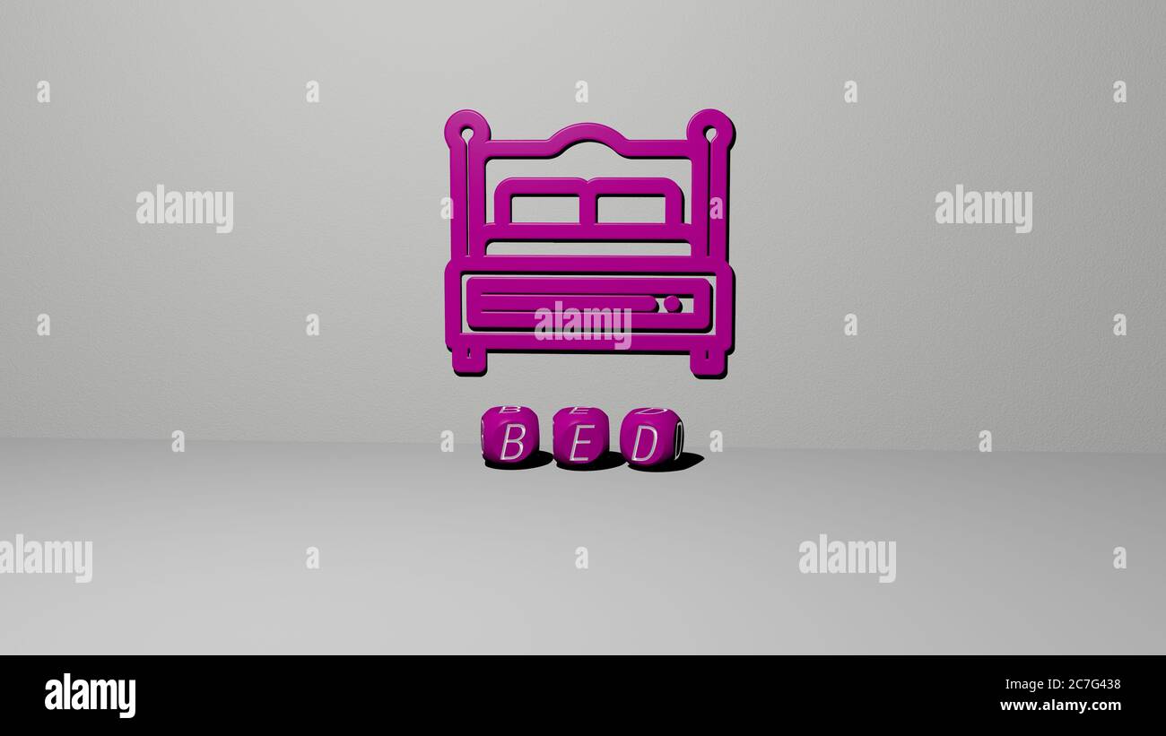 3D representation of BED with icon on the wall and text arranged by ...
