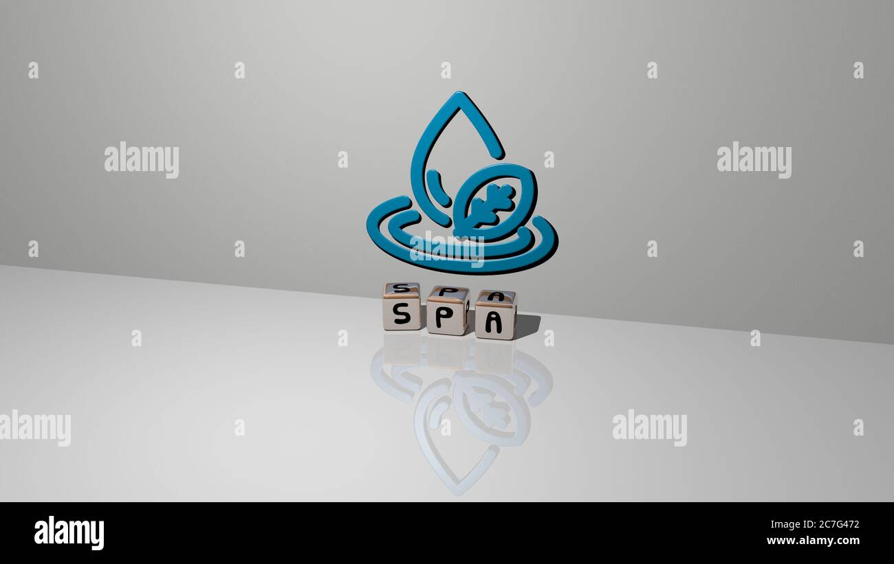 3D illustration of spa graphics and text made by metallic dice letters ...