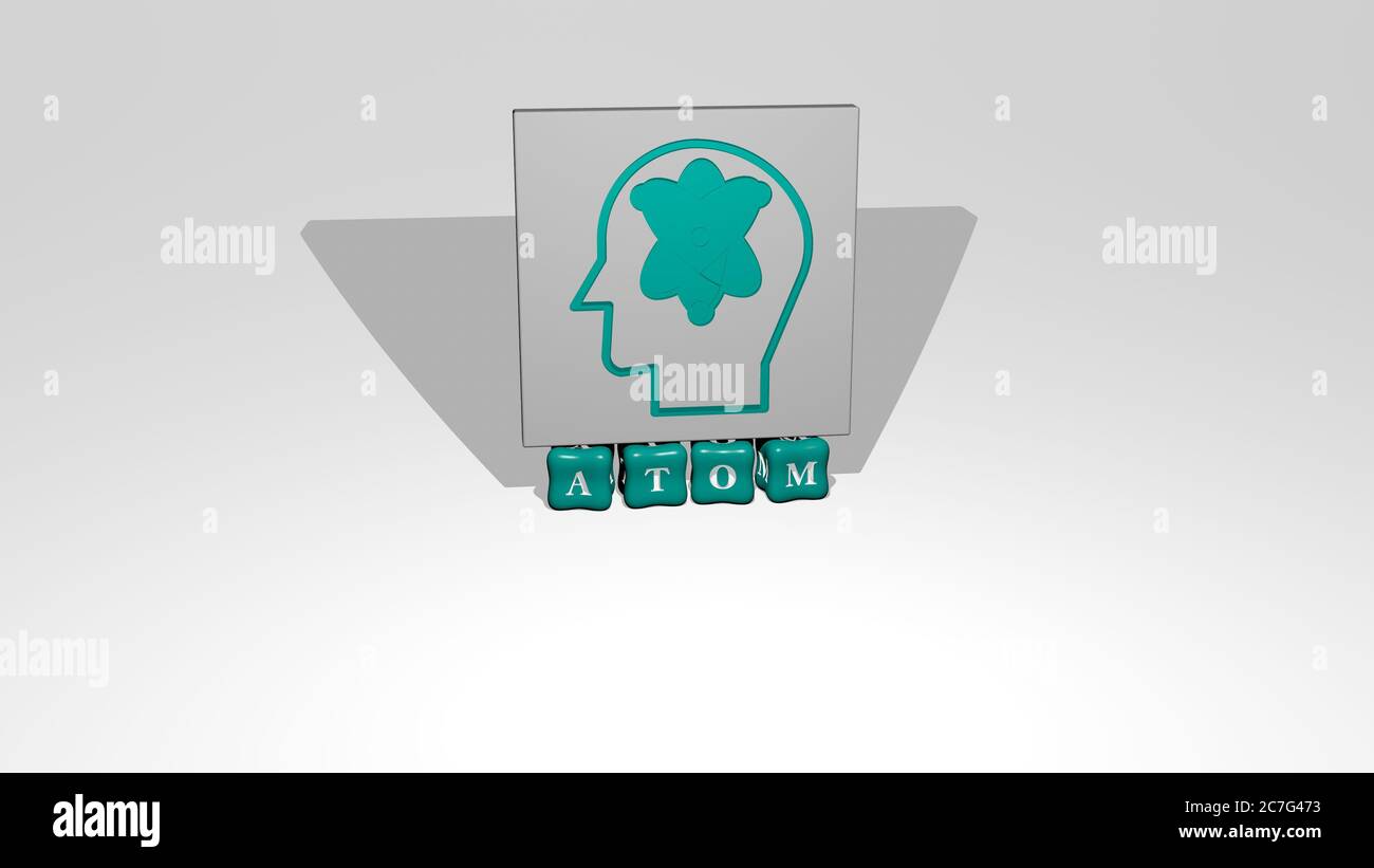 3D graphical image of ATOM vertically along with text built by metallic ...