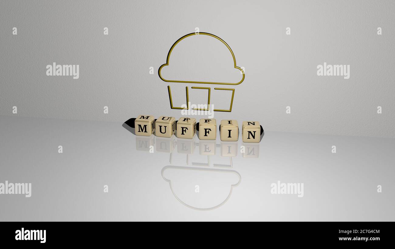 3D illustration of muffin graphics and text made by metallic dice ...