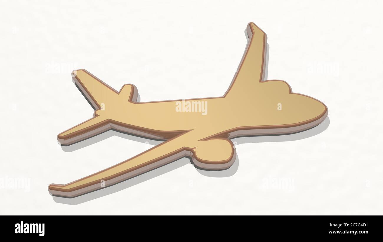 aeroplane made by 3D illustration of a shiny metallic sculpture on a ...