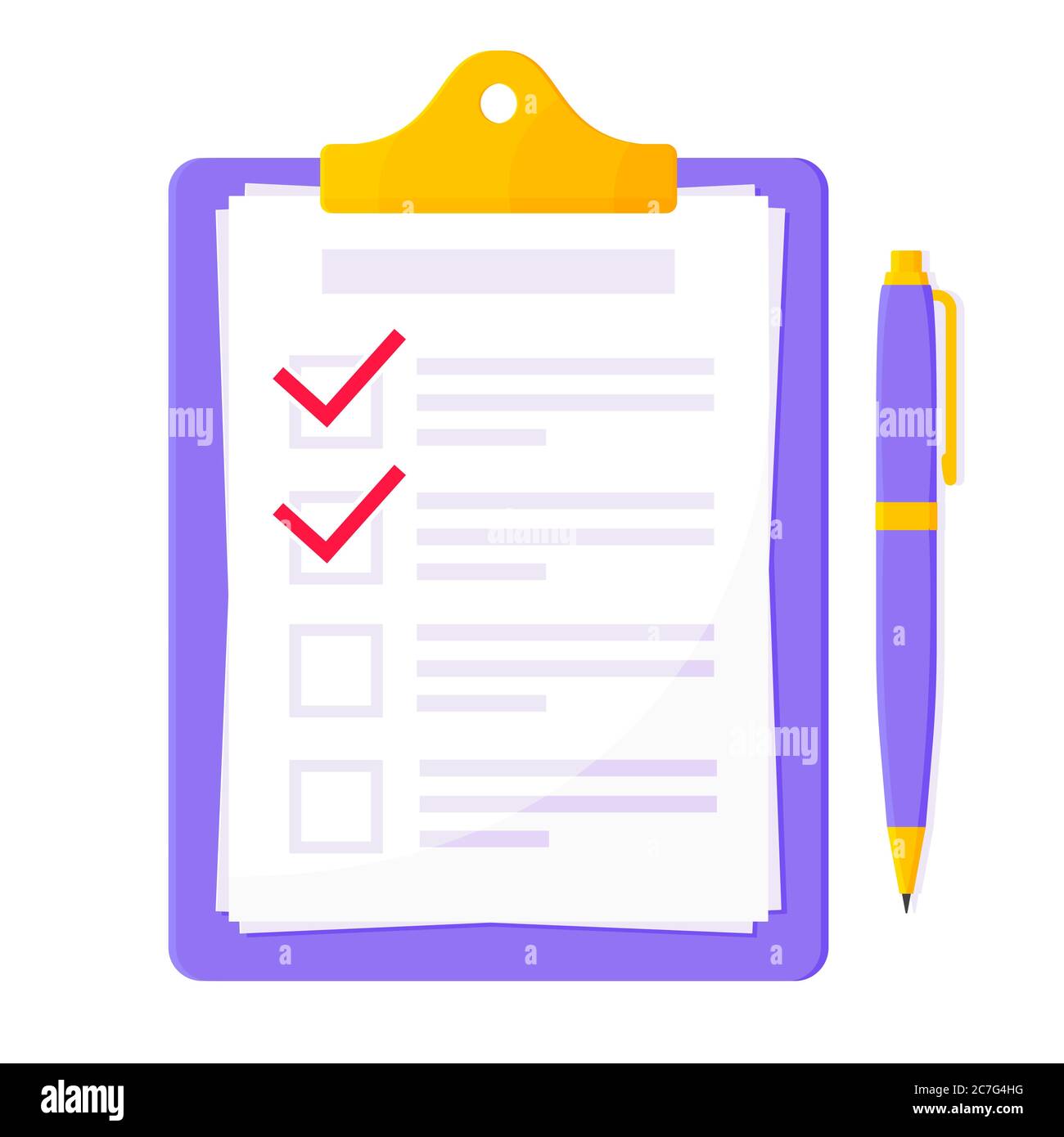 Clipboard with complete checklist flat style design icon sign vector ...