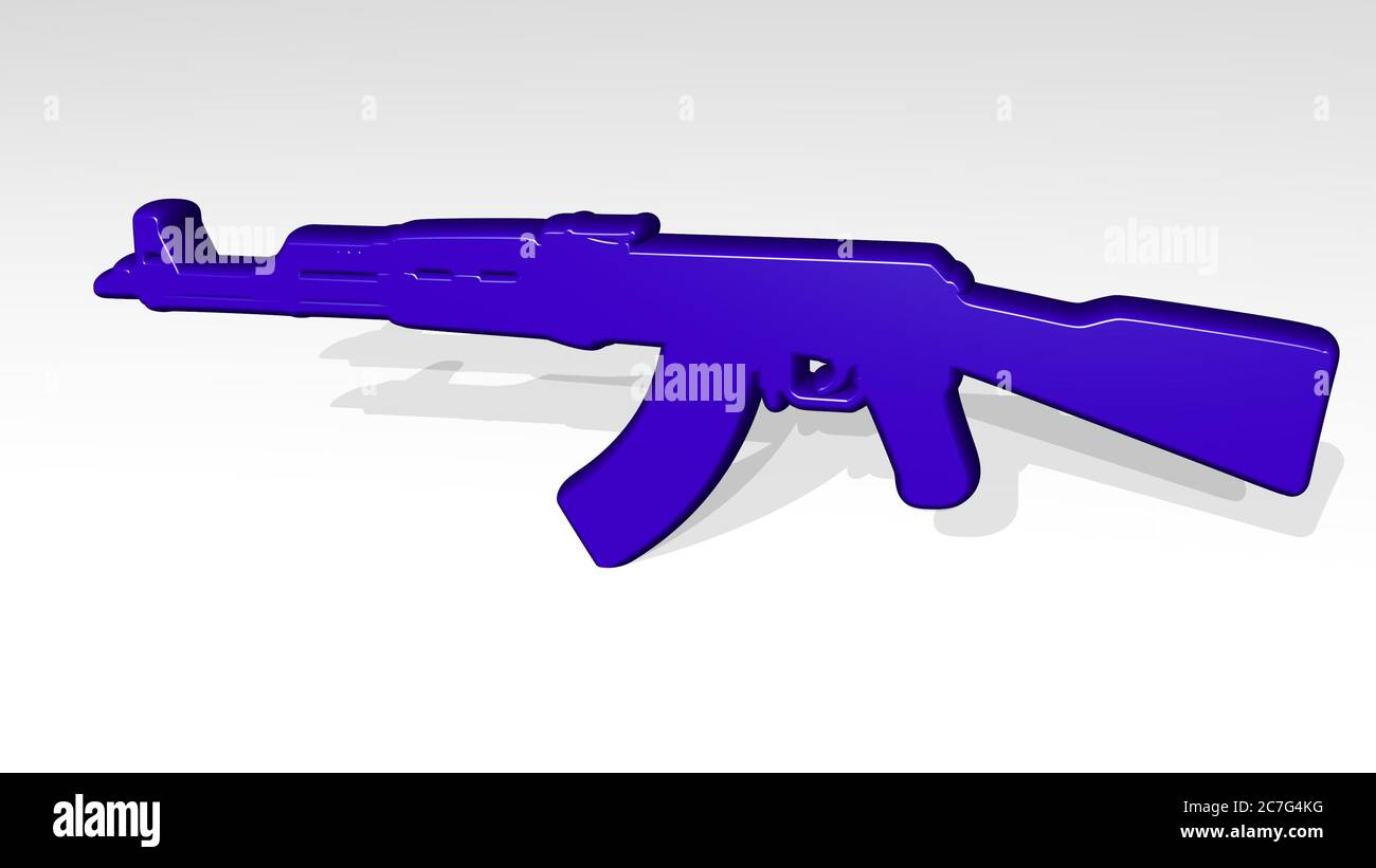 KALASHNIKOV GUN from a perspective with the shadow. A thick sculpture ...