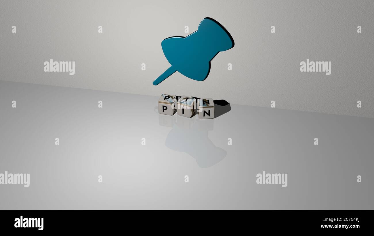 3D representation of pin with icon on the wall and text arranged by ...