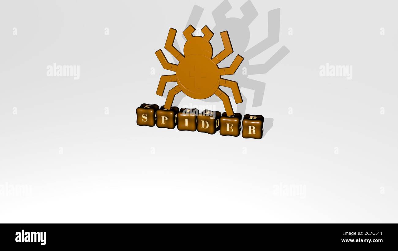 3D representation of spider with icon on the wall and text arranged by ...