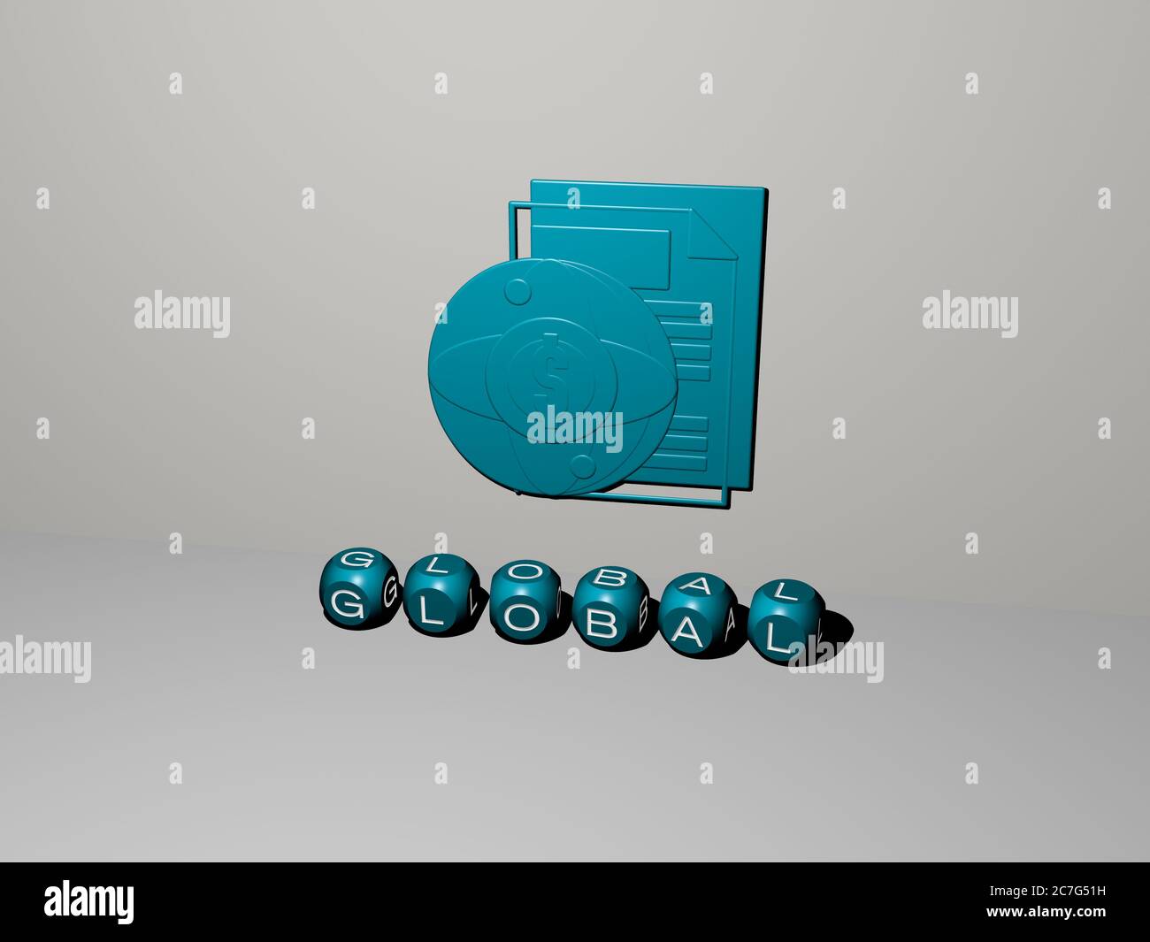 3D graphical image of global vertically along with text built by ...