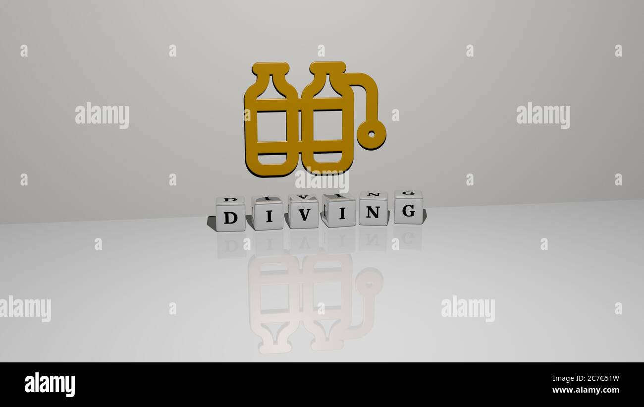 3D representation of DIVING with icon on the wall and text arranged by ...
