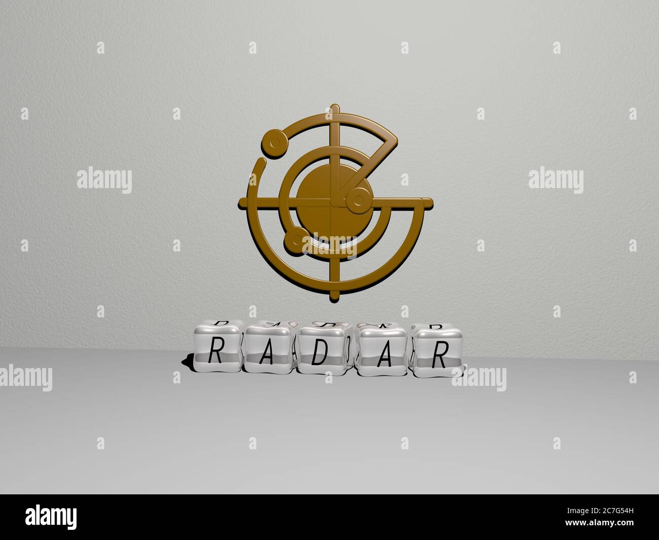 3D illustration of radar graphics and text made by metallic dice ...