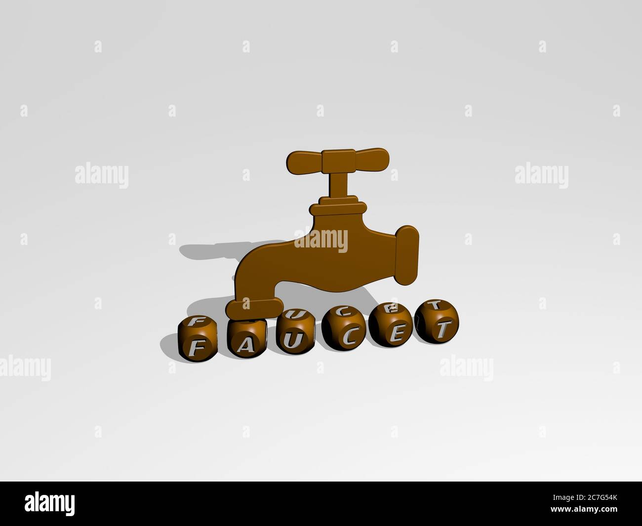 3D illustration of faucet graphics and text made by metallic dice ...