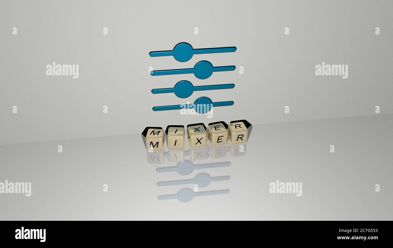 3D representation of MIXER with icon on the wall and text arranged by ...