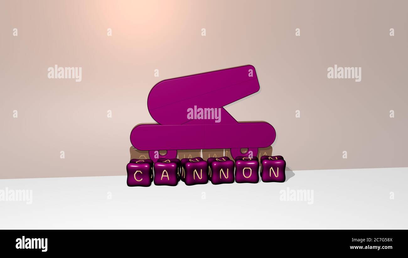3D illustration of cannon graphics and text made by metallic dice ...