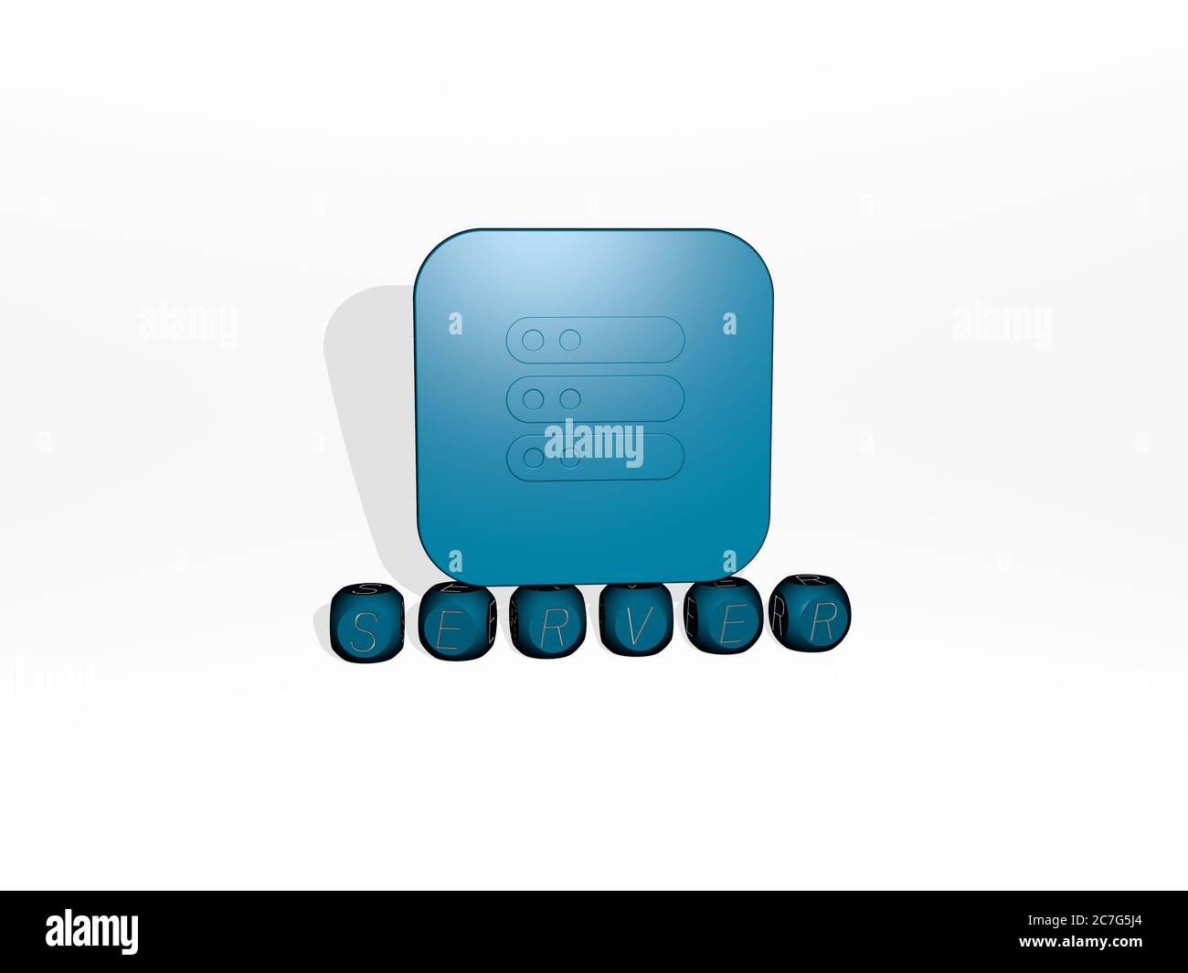 3D representation of SERVER with icon on the wall and text arranged by ...